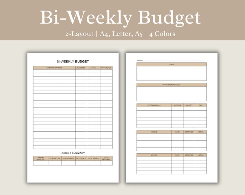Bi Weekly Budget Planner Template Paycheck Budget Printable - Etsy