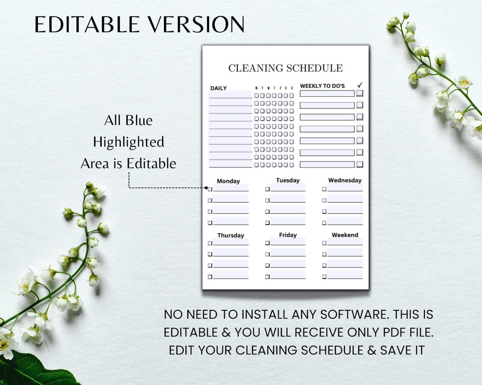 Editable Weekly Cleaning Schedule, Cleaning Planner Printable, Cleaning ...