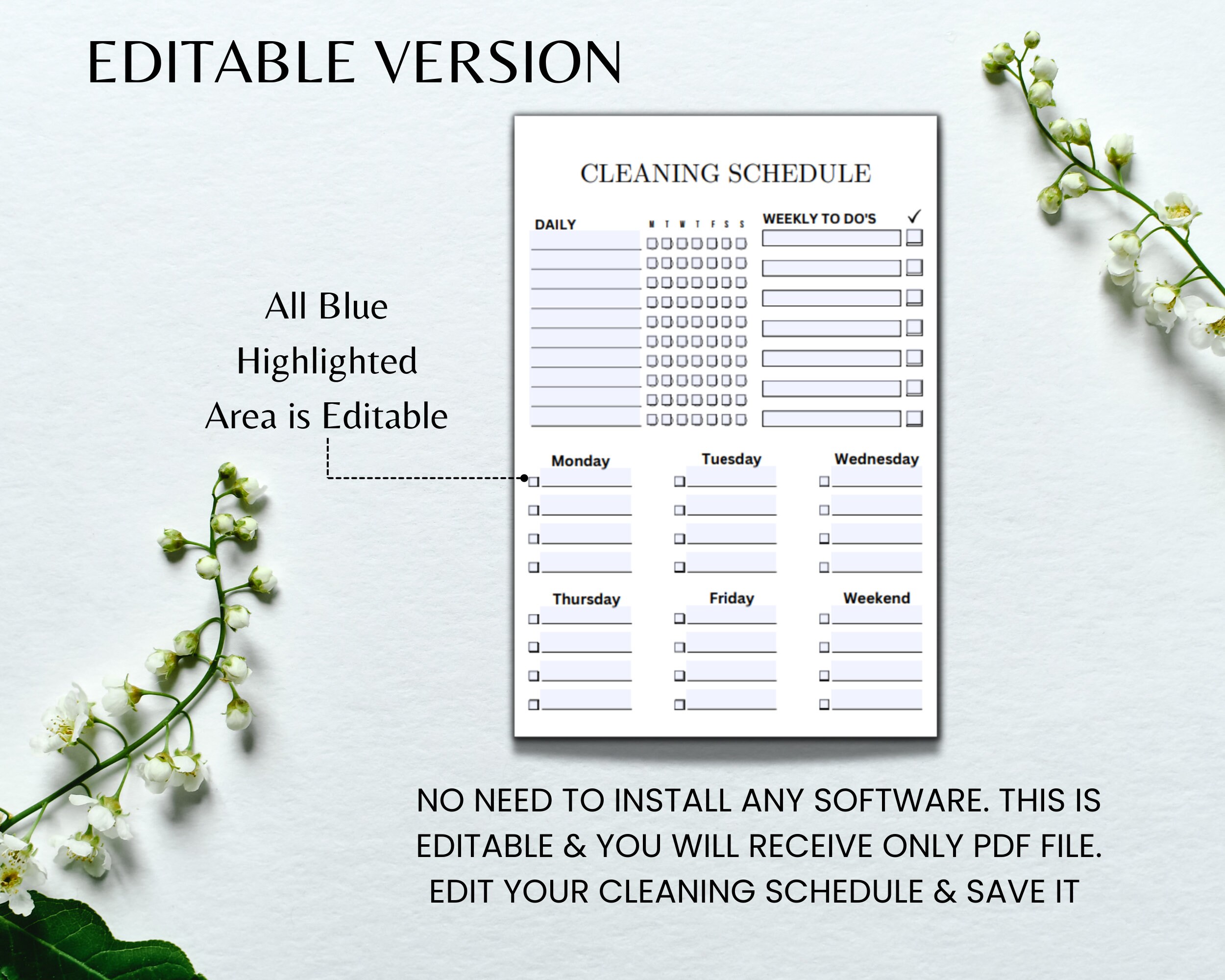 Editable Weekly Cleaning Schedule Cleaning Planner Printable - Etsy