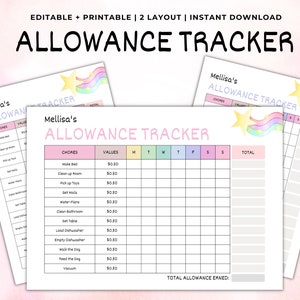 Editable Allowance Tracker for Kids, Printable Allowance Chore Chart ...