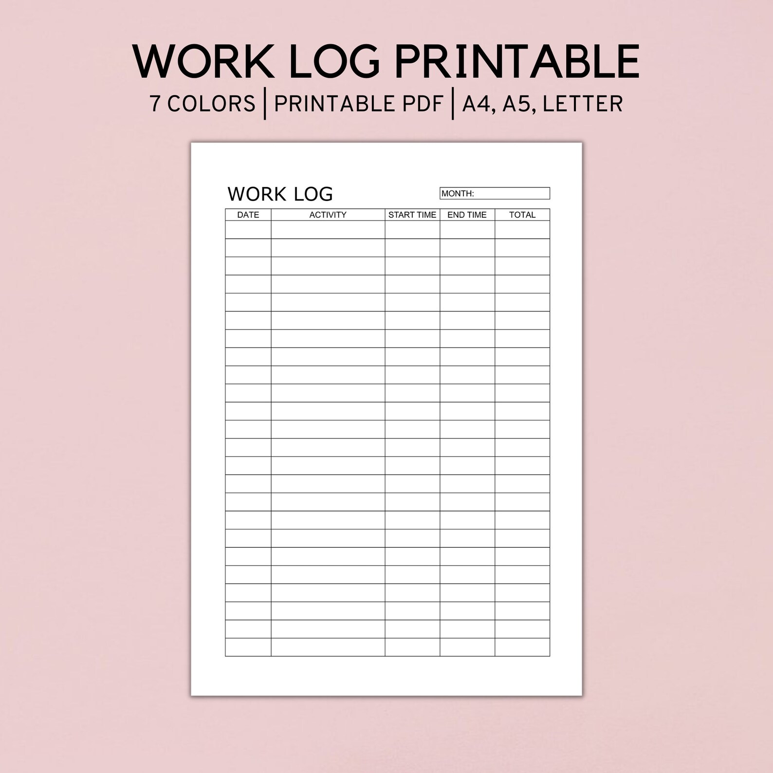 Work Log Printable, Time Spent Tracker, Time Log, Work Task Log PDF, A4 ...