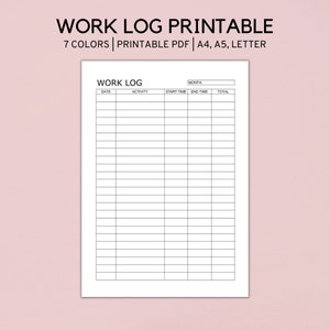 Work Log Printable, Time Spent Tracker, Time Log, Work Task Log PDF, A4 ...
