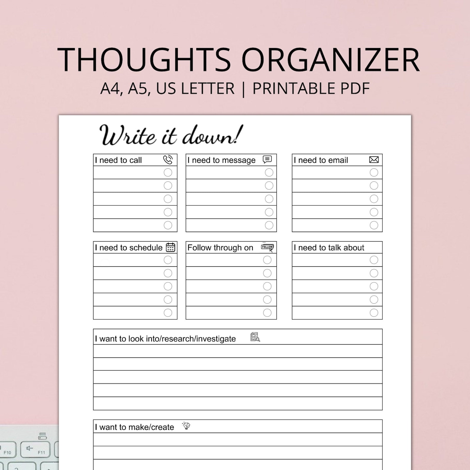 Brain Dump Printable Thought Organizer A4 A5 Letter | Etsy UK