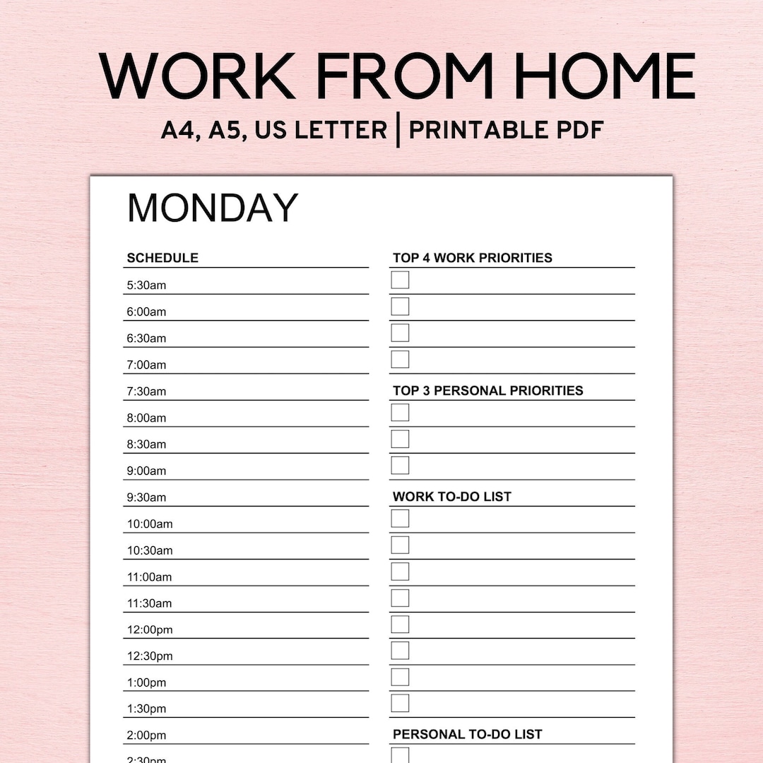Work From Home Planner, Work at Home Daily Planner, Productivity ...