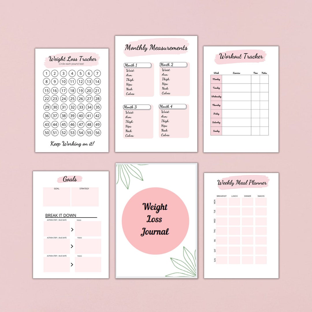 Pink Weight Loss Journal Printable PDF, Weight Loss Tracker, Weight ...