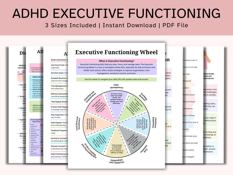ADHD Executive Functioning Worksheets, Printable Planner for Focus ...