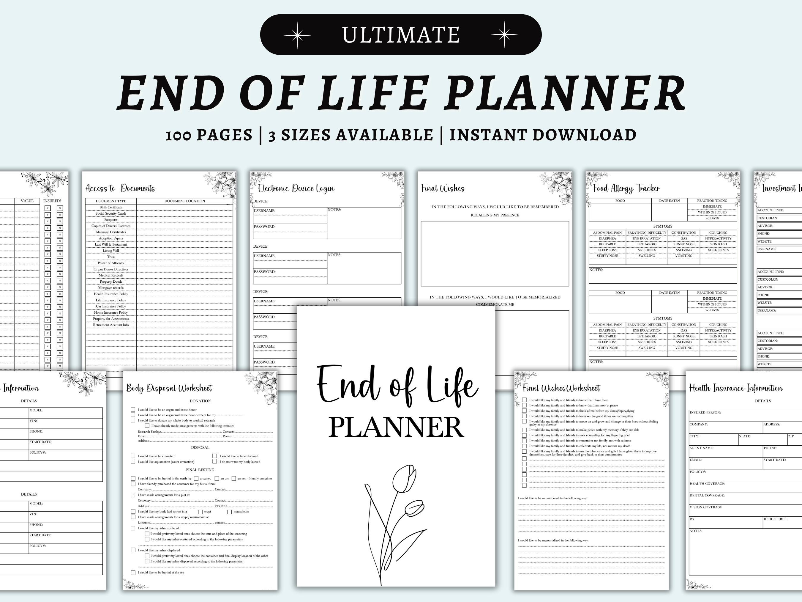 End of Life Planner, Emergency Binder, Funeral Planner Printable, Peace ...