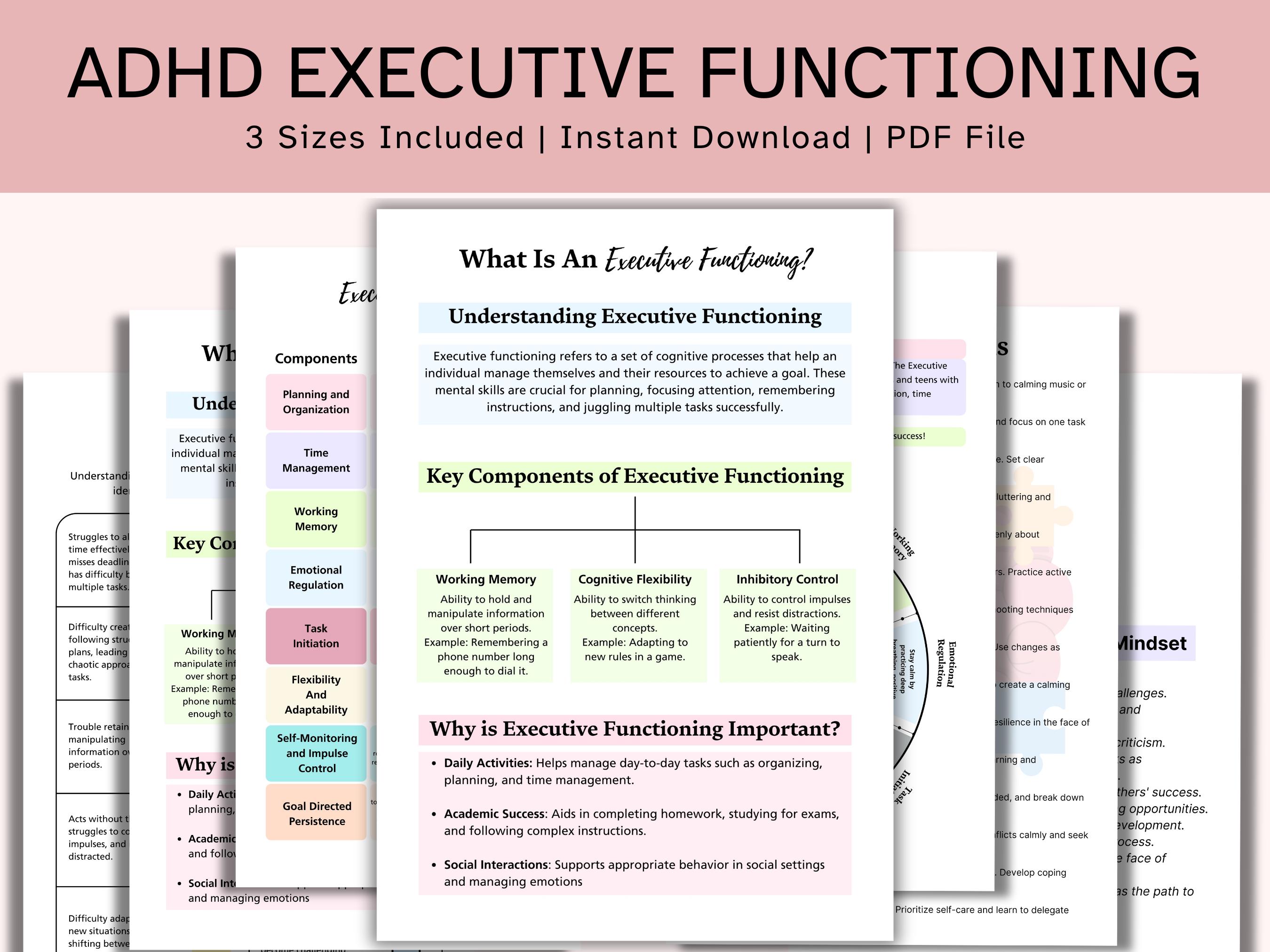 ADHD Executive Functioning Worksheets, Printable Planner for Focus ...
