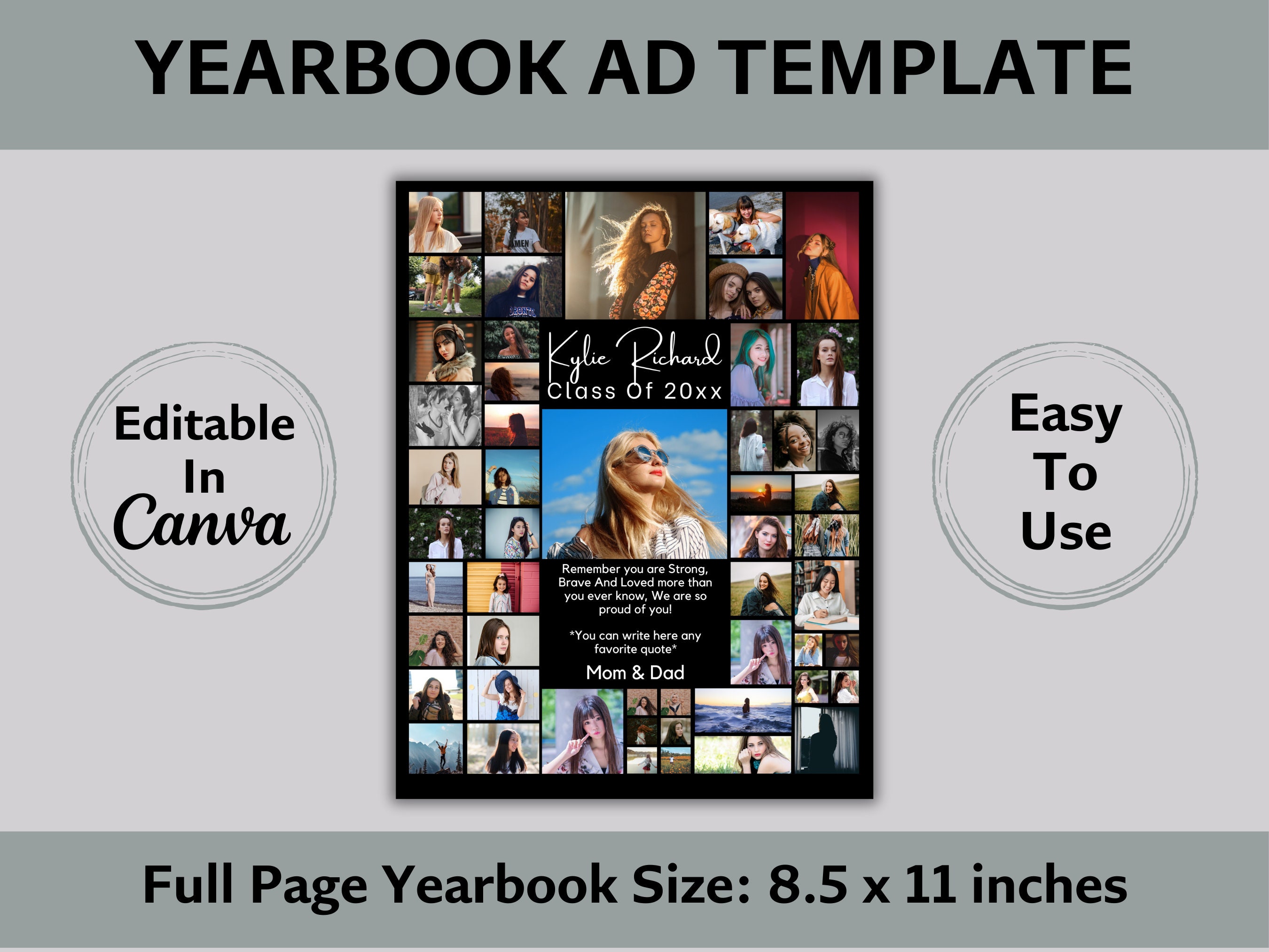 Full Page Graduation Ad Yearbook, Custom Yearbook Template, Editable ...