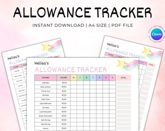 Editable Allowance Tracker Printable Allowance Chore Chart Daily Weekly ...