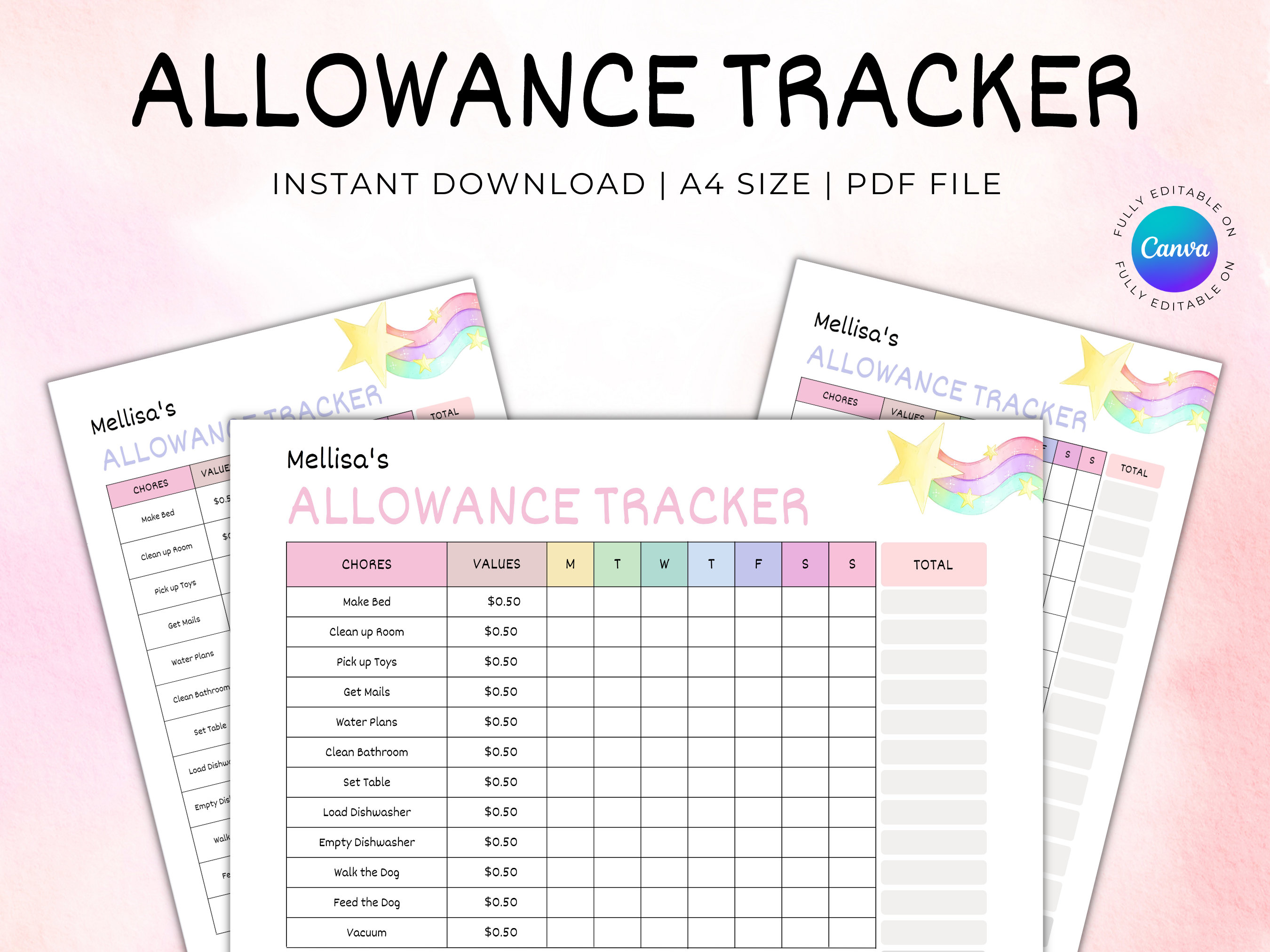 Editable Allowance Tracker for Kids, Printable Allowance Chore Chart ...