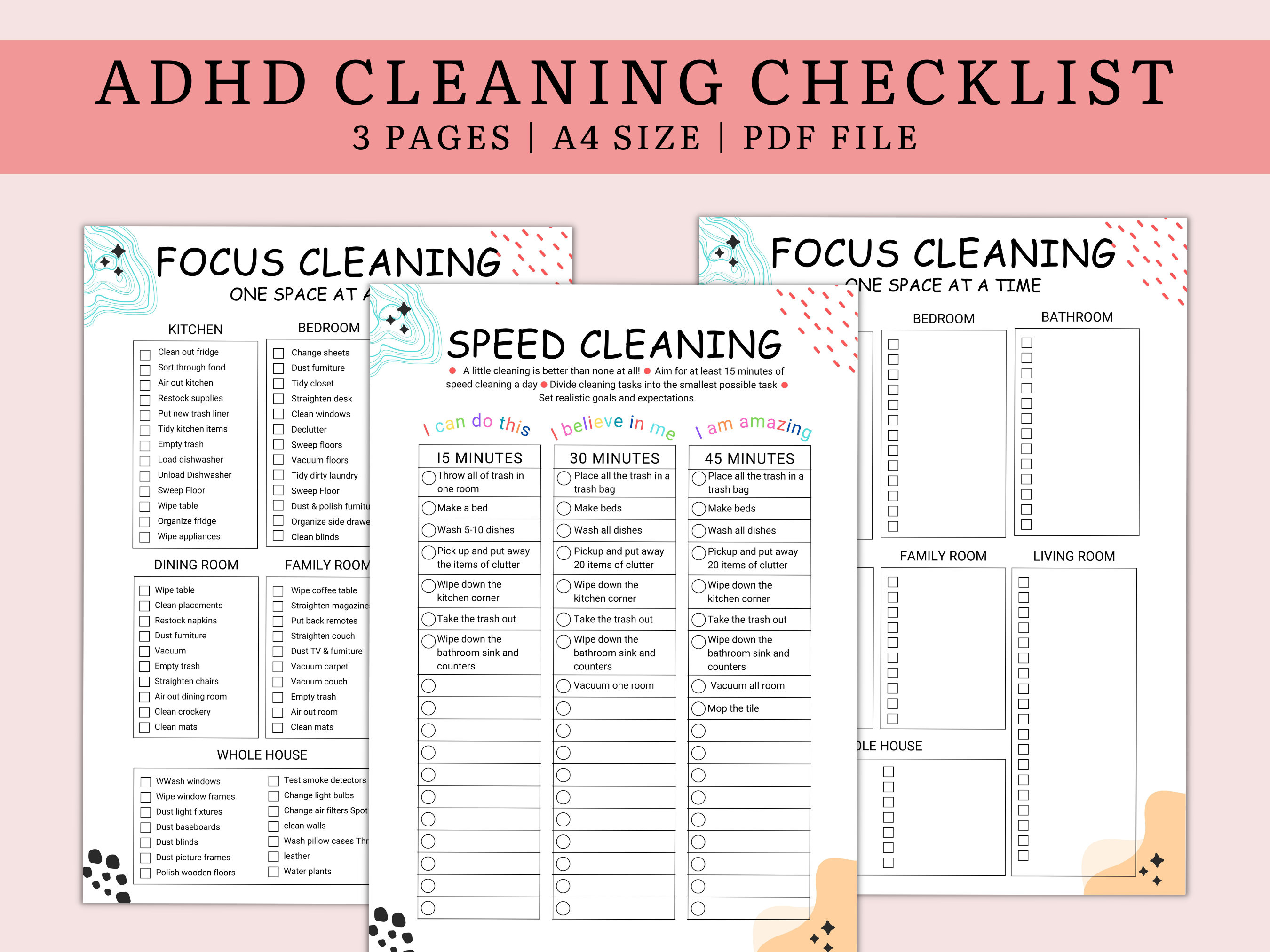 ADHD Cleaning Checklist, Cleaning Checklist,speed Cleaning, Focus ...