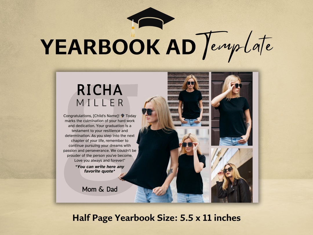 Half Page Graduation Ad Yearbook, Custom Yearbook Template, Editable ...