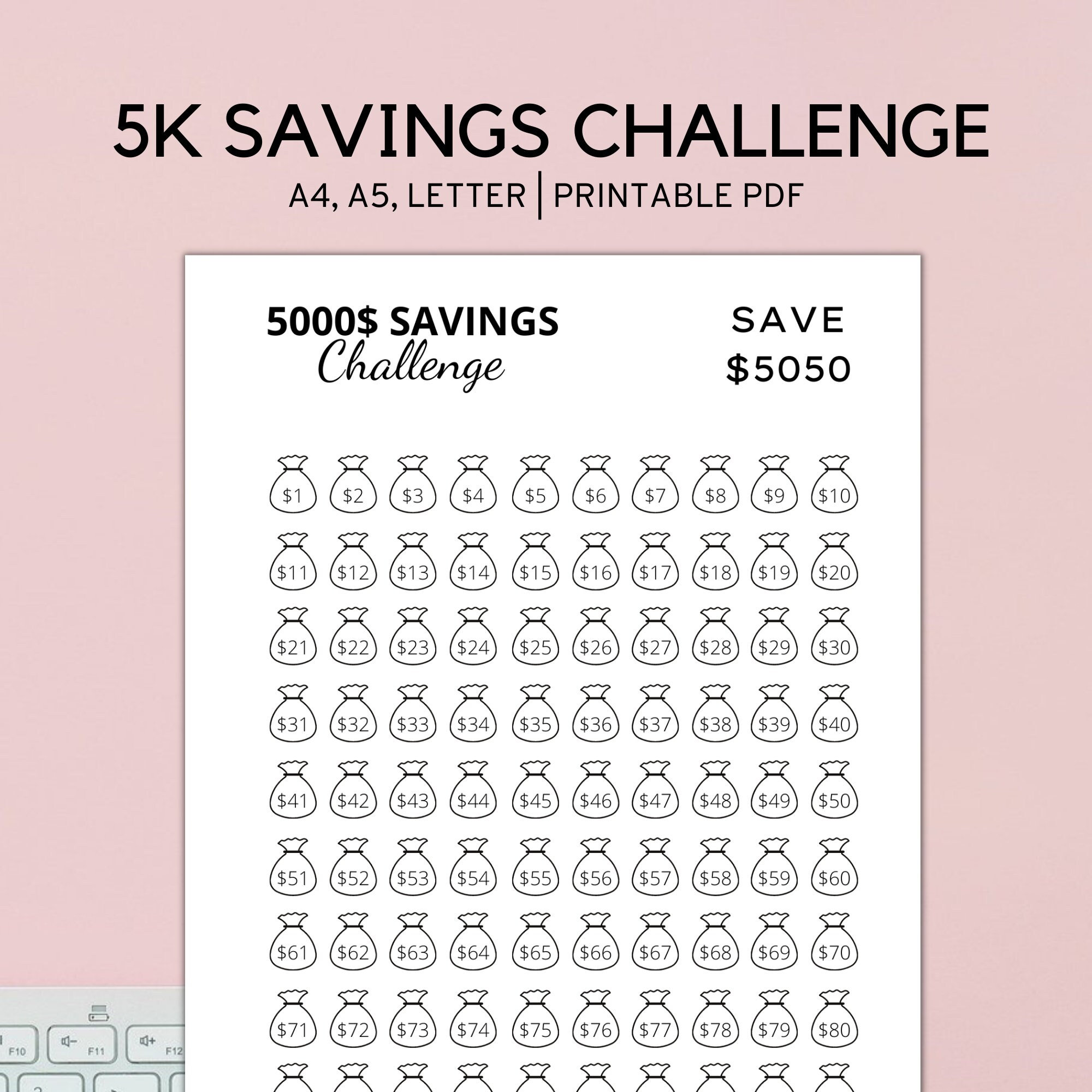 5k Savings Challenge Tracker Printable Save 5000 In A Year Etsy Canada