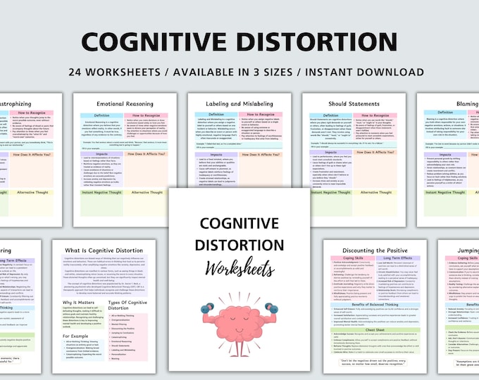 Cognitive Distortion Worksheets, Thinking Errors, Unhelpful Thinking ...