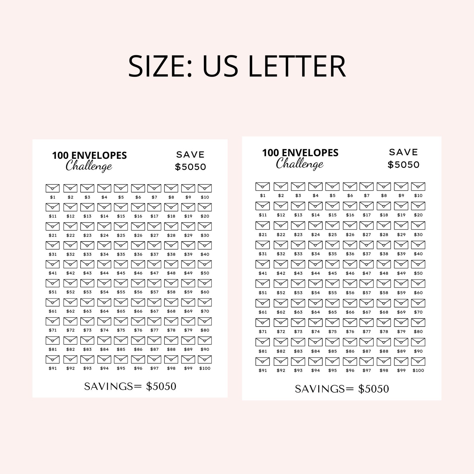 100 Envelope Challenge Printable, Money Savings Challenge, Digital ...