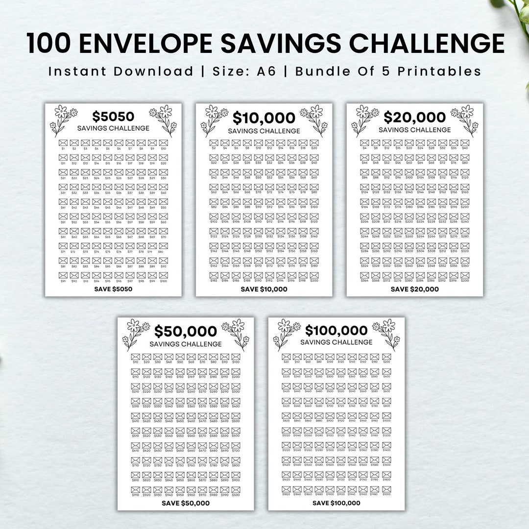 Printable 100 Envelope Challenge Bundle, Savings Challenge, Savings ...