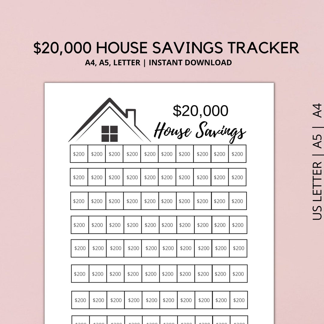 House Savings Challenge Tracker 20k Savings Challenge Money Challenge