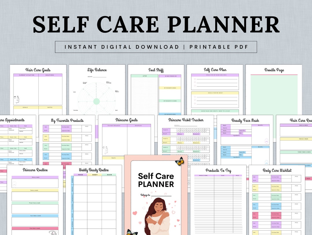Self Care Planner Bundle Printable, Self-love Journal, Mental Health Worksheet Kit, Mindfulness ...