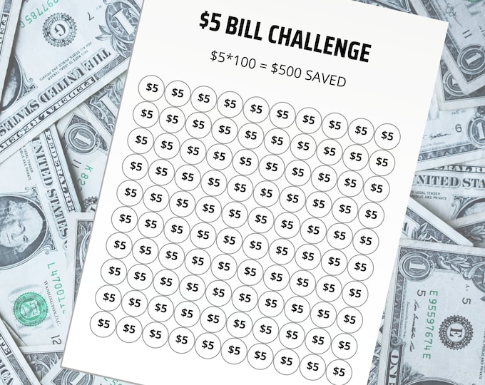 5 Dollar Savings Challenge, Printable, Savings Challenge, Cash Envelope ...