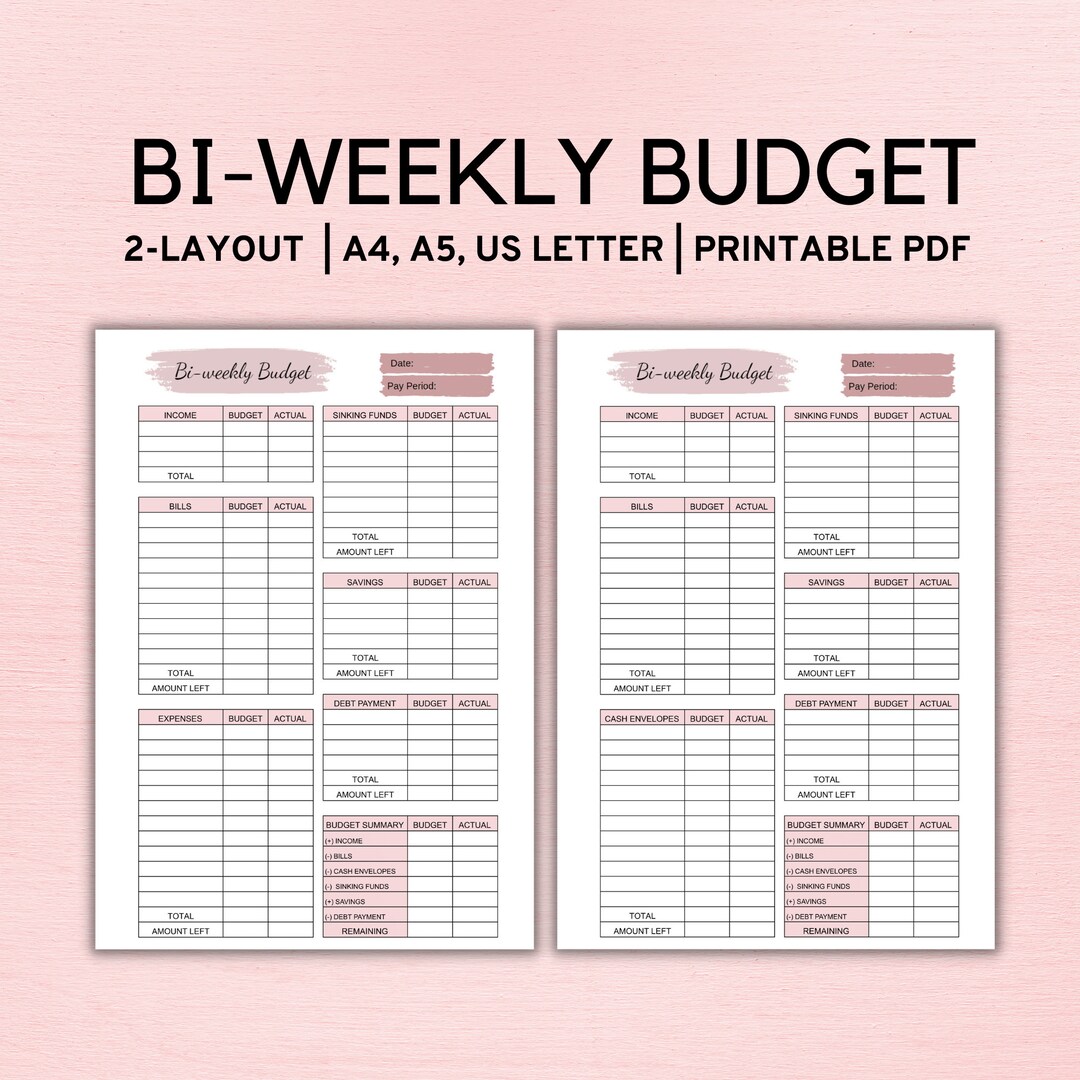 Pink Bi Weekly Budget Planner Template, Paycheck Budget Printable ...