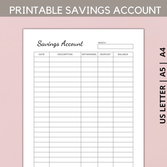 Savings Account Tracker Printable Personal Savings Tracker - Etsy