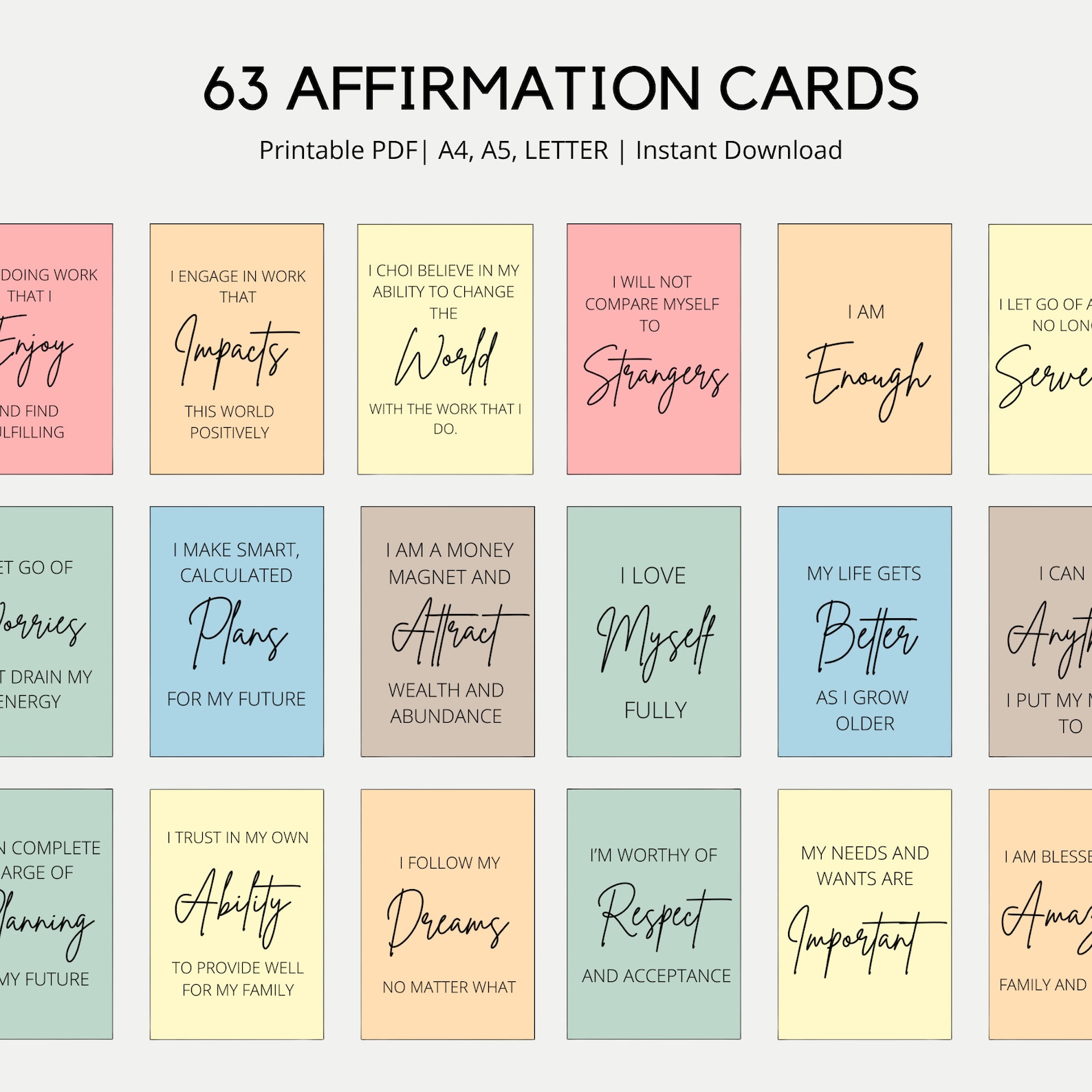 63 Rainbow Affirmation Cards Printable, Affirmation Cards Digital ...