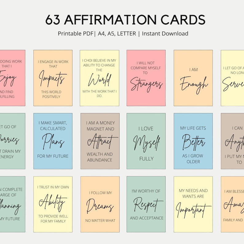 63 Rainbow Affirmation Cards Printable Affirmation Cards - Etsy