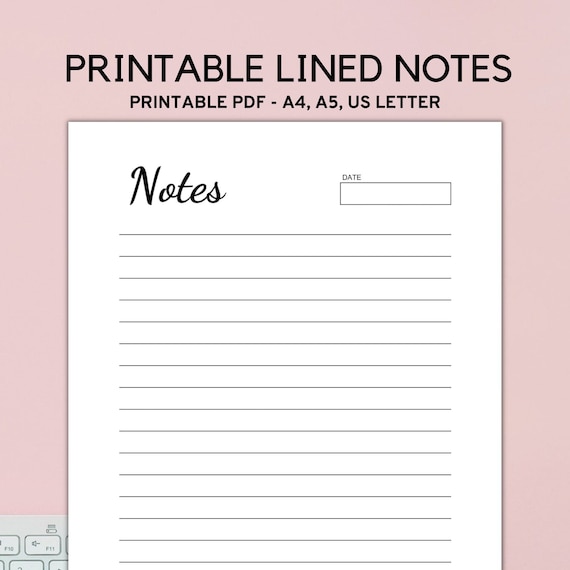 Minimalist Lined Notes Page Printable Writing Paper Journal - Etsy