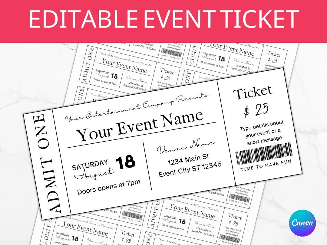 Event Ticket Template, Event Ticket Editable, Event Ticket Printable ...