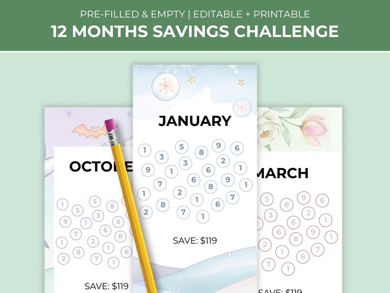 12 Months Savings Challenge Printable | Editable Money Saving Challenge ...