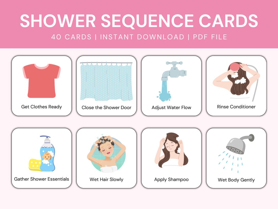 Shower Routine Cards, Bath Sequence Visuals, Printable Shower Steps for Kids and Adults, Autism ...