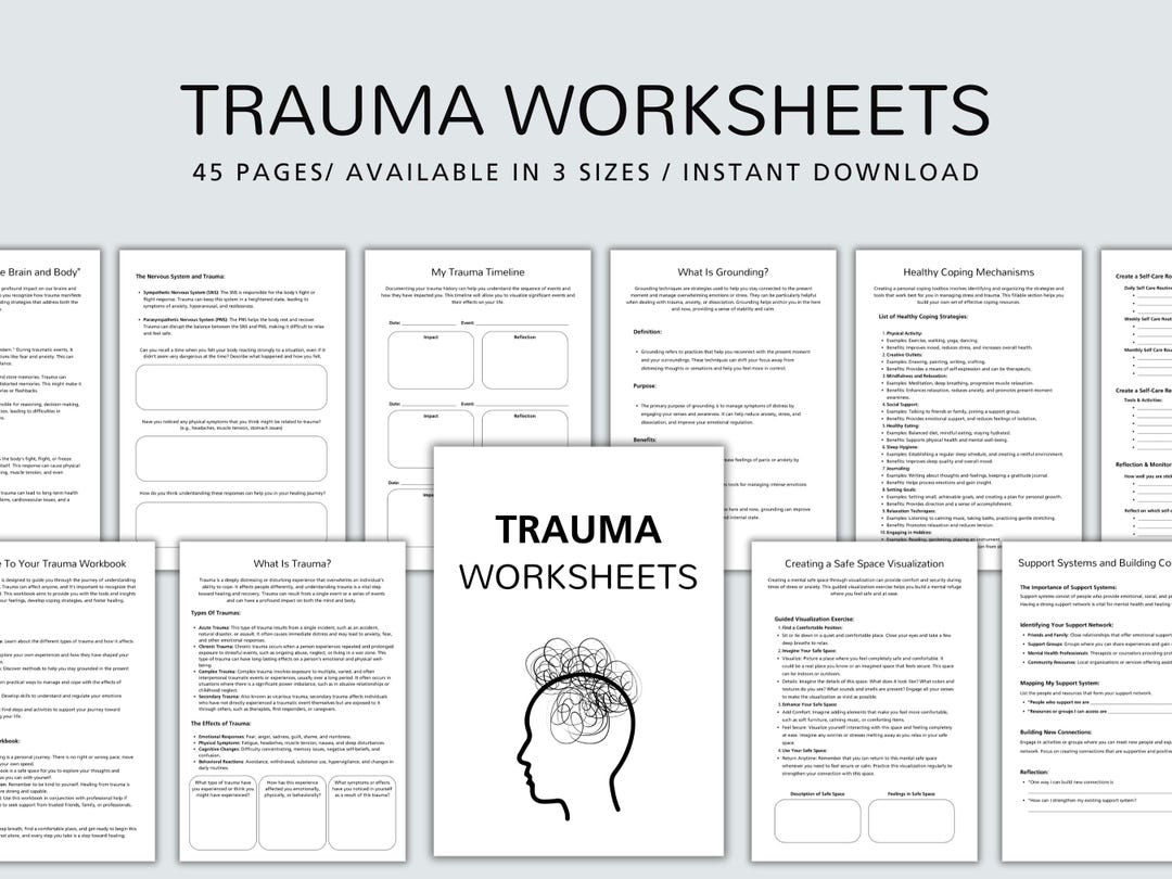 Trauma Therapy Worksheet for Adults, Trauma Worksheets, Crisis Therapy ...