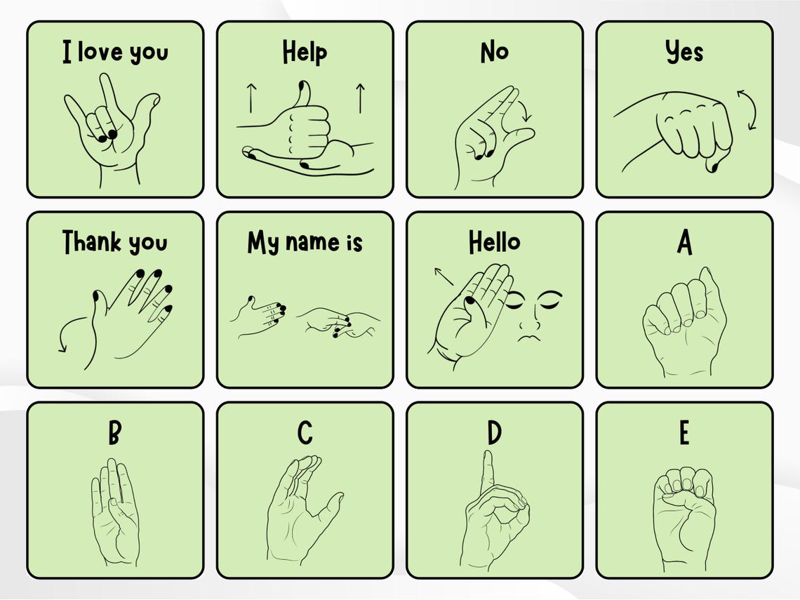 Printable ASL Flashcards: 45 Illustrated Sign Language Cards (digital ...