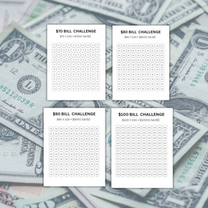 10-100 Dollar Bill Challenge Printable, Bundle Bill Challenge, Savings ...