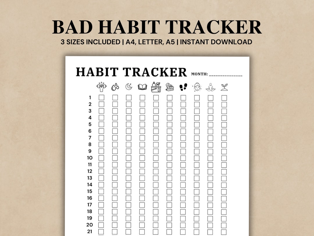 Bad Habit Tracker Printable, Monthlyhabit Tracker, Daily Habit Tracker ...