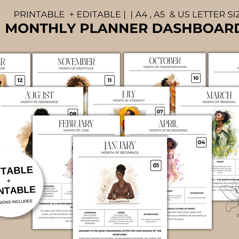 12 Month Dashboard Insert - Etsy