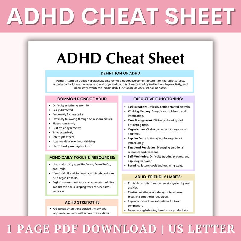 Adhd Cheat Sheet - Etsy