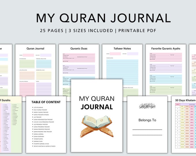 Quran Journal Digital, Quran Study Tracker, Muslim Planner, Quran ...