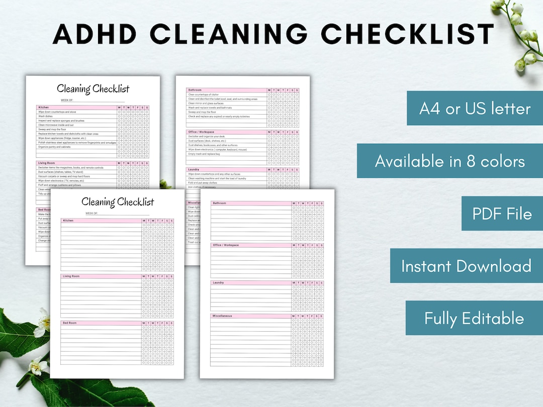 ADHD Cleaning Checklist Editable, Adhd Cleaning Schedule, Adhd Cleaning ...
