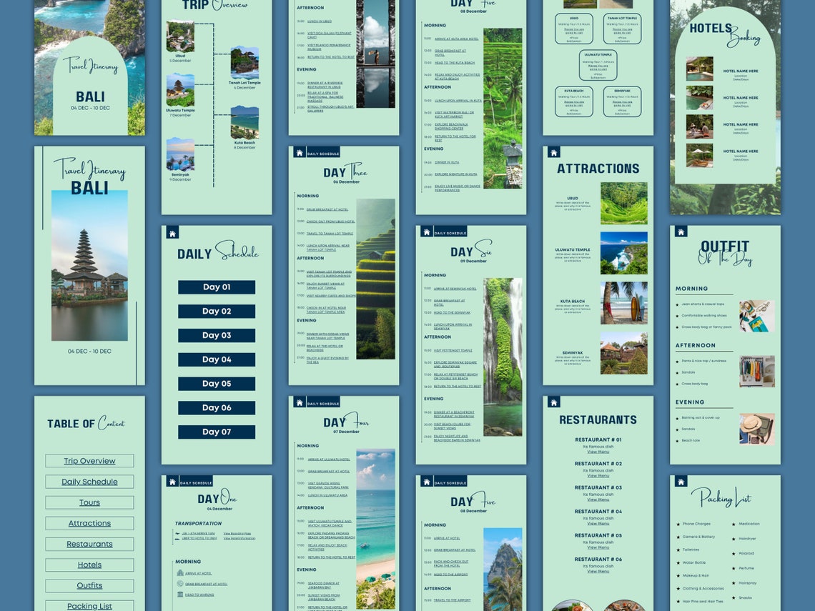 Bali Itinerary Template Canva, Editable Travel Planner, Vacation ...