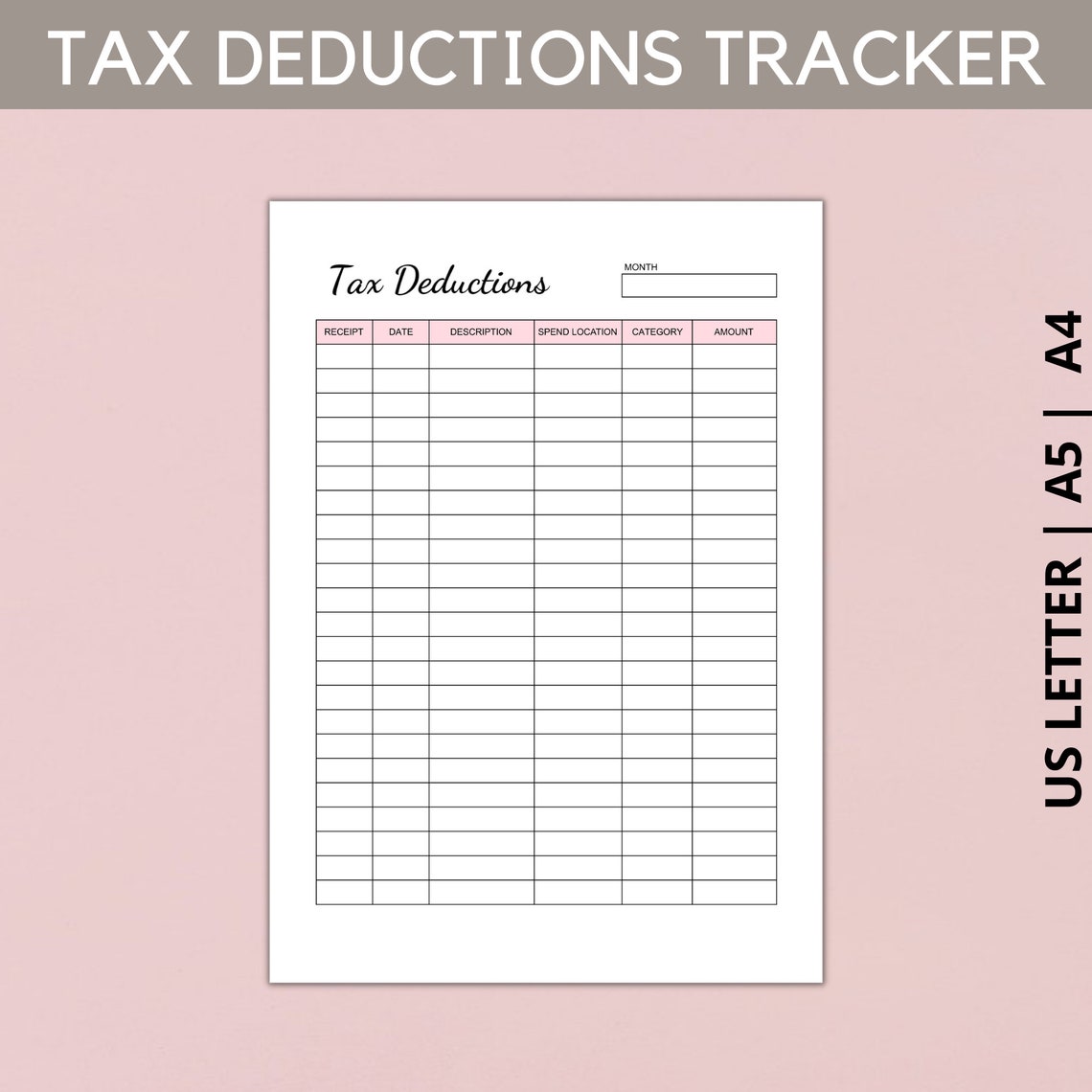 Tax Deduction Tracker Printable, Business Tax Log, Expenses Tracker ...