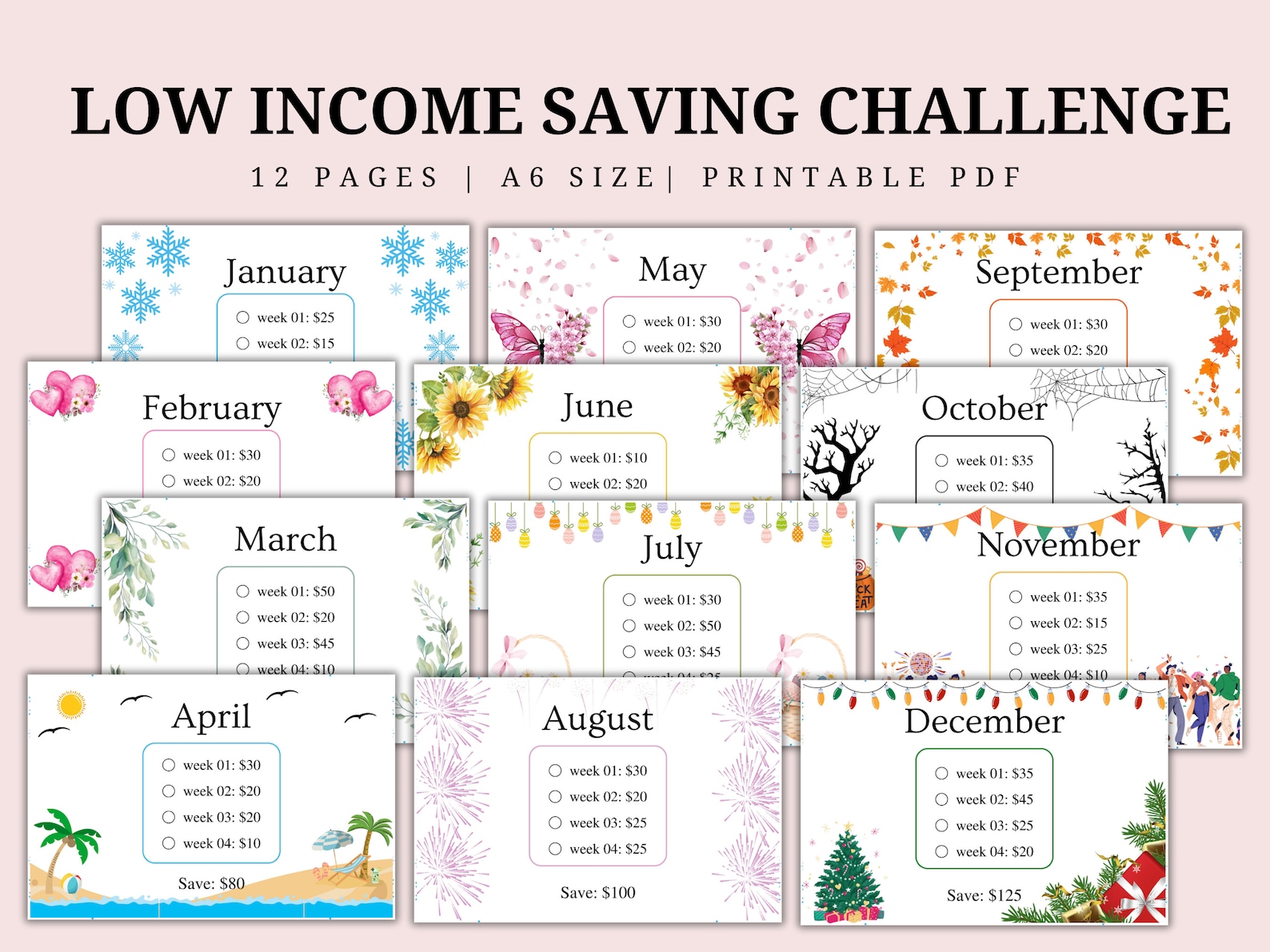 A6 Landscape Monthly Savings Challenge Bundle, Money Challenge, A6 Mini ...