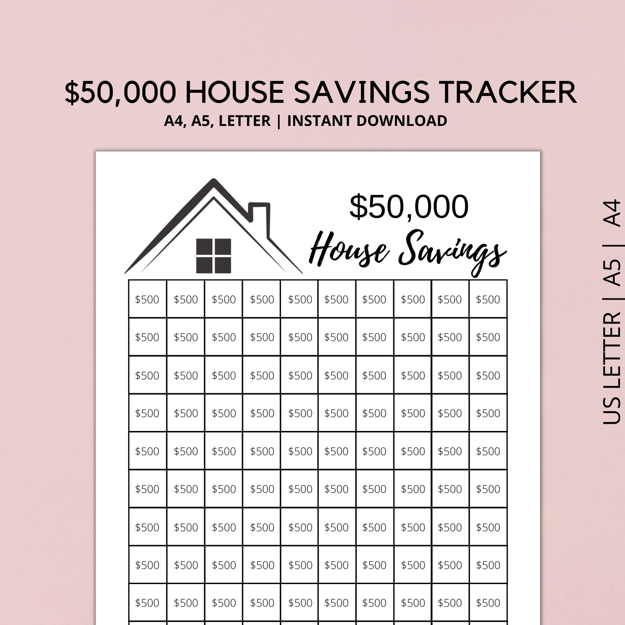 House Savings Challenge Tracker, 50k Savings Challenge, Money Challenge ...