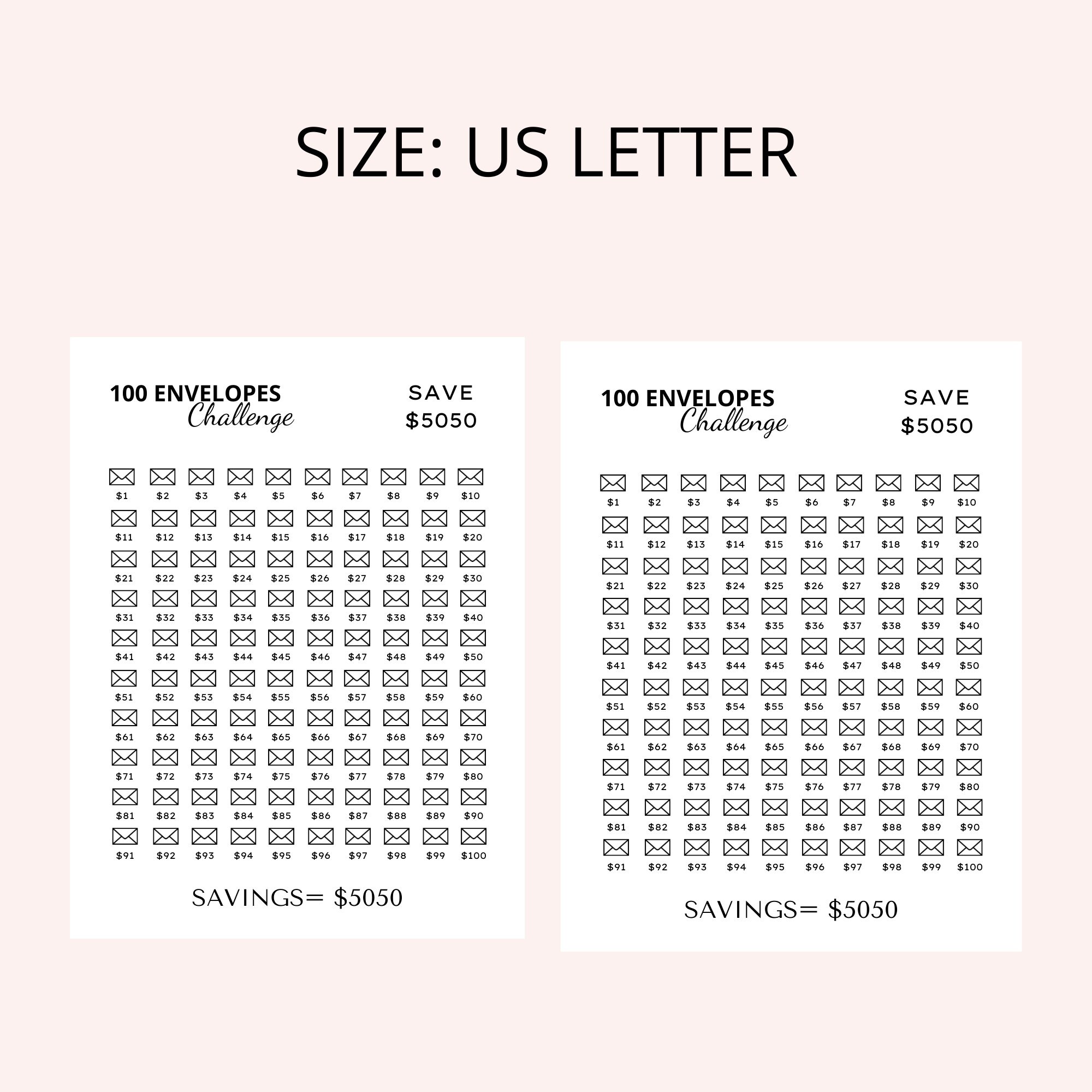 100 Envelope Challenge Printable, Money Savings Challenge, Digital ...