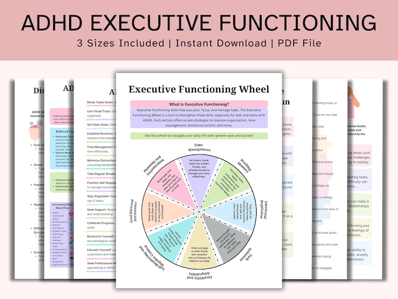 ADHD Executive Functioning Printable Bundle, 50 Visual Cards + 25 ...