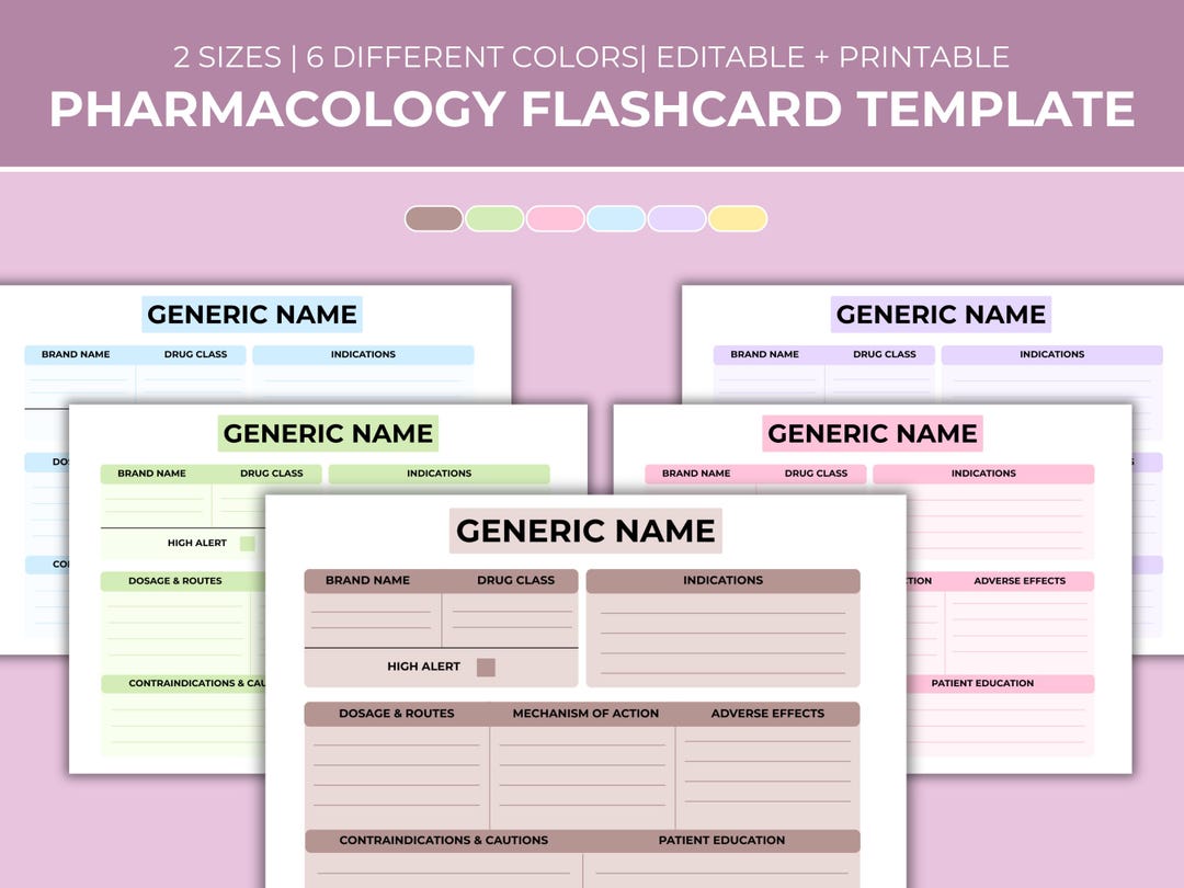 Pharmacology Flashcard Template | Nursing Flashcards | Drug Study Cards ...