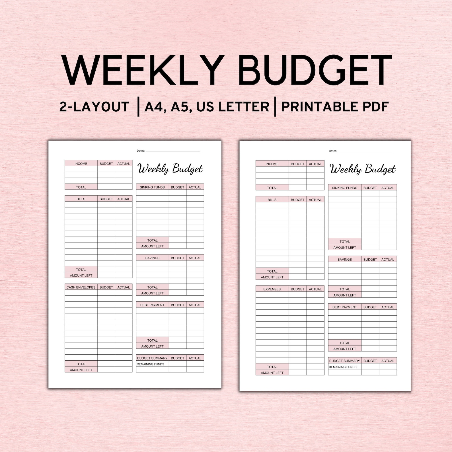 Weekly Budget Planner Template, Paycheck Budget Printable, Budget ...