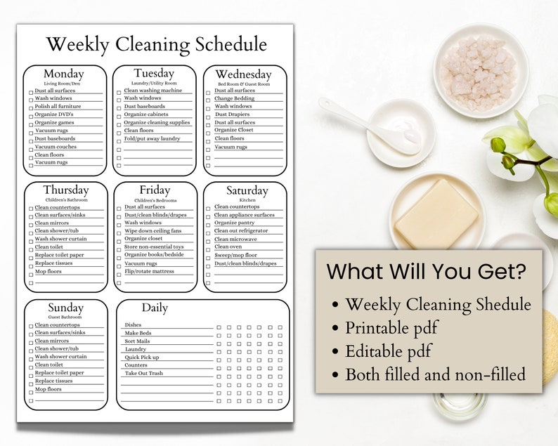 Editable Weekly Cleaning Schedule, Cleaning Planner Printable, Cleaning ...