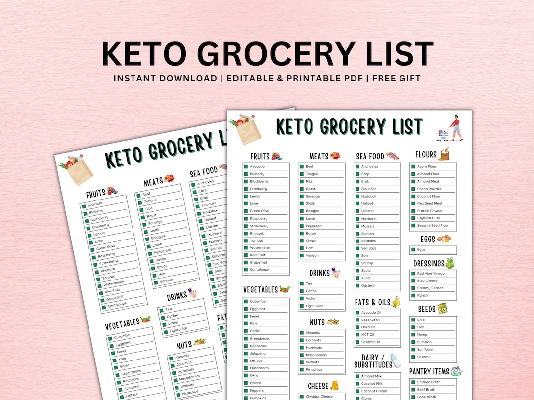 Keto Grocery List Printable, Keto Food List, Keto Tracker, Low Carb ...